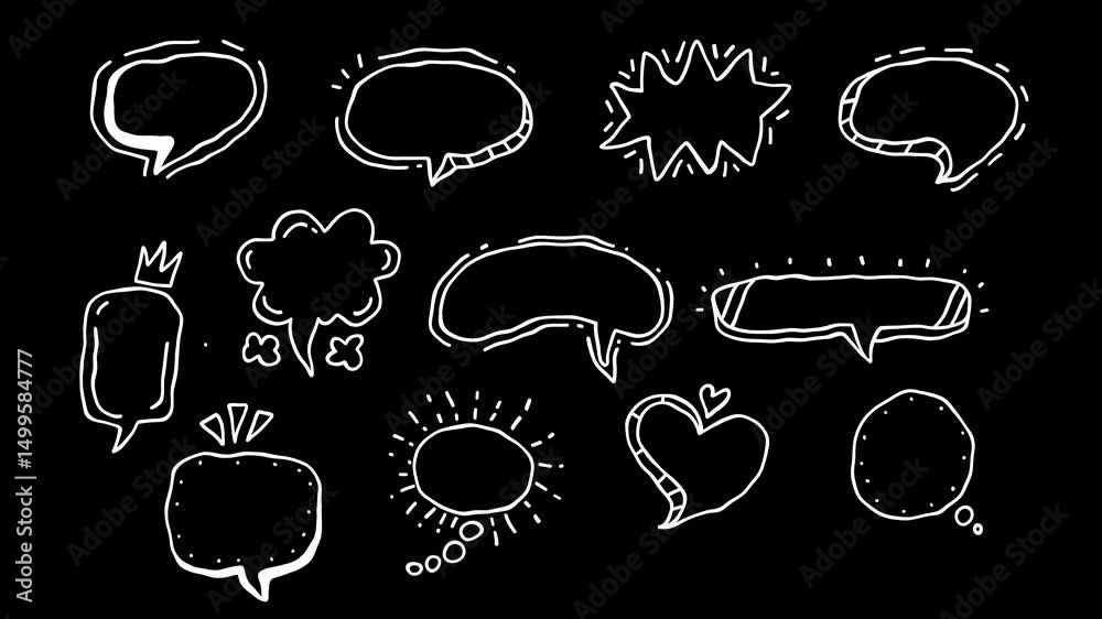Doodle Speech Bubbles Animated Pack. Hand Drawn cute sketch style pen ...