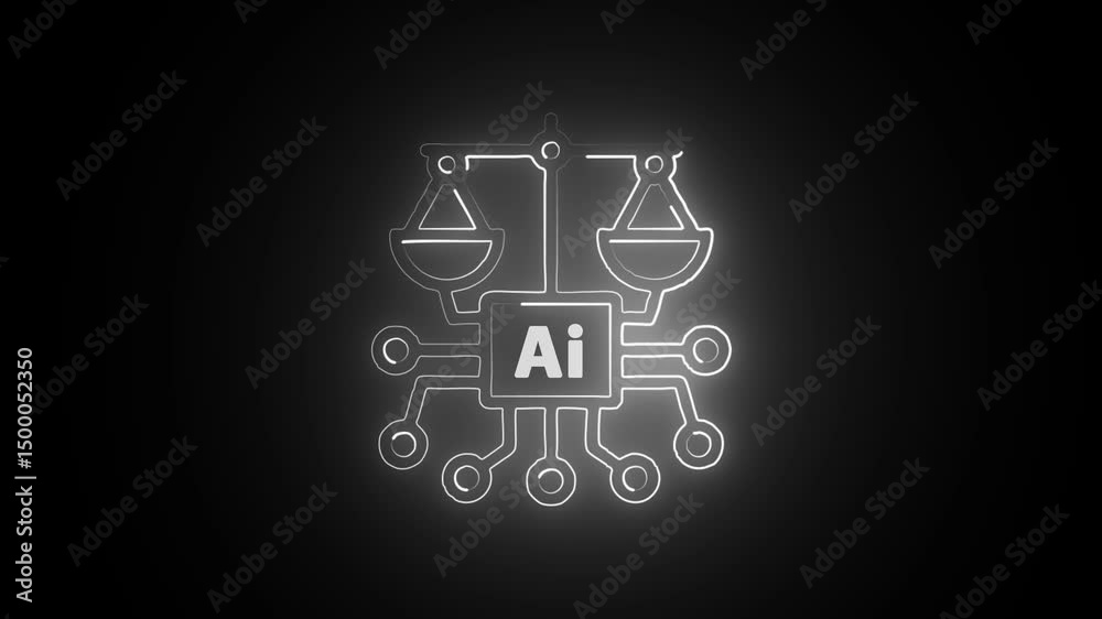 Soft White Neon Glow AI Governance Icon Animation. Animated White Neon ...