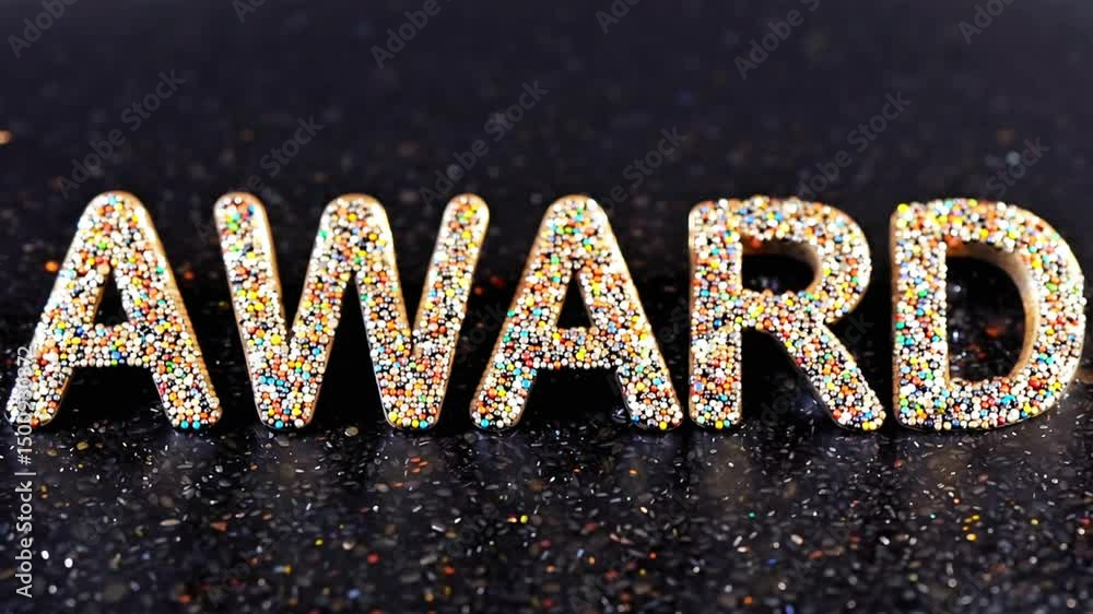 Glittering award letters on a dark surface, a symbol of recognition and ...