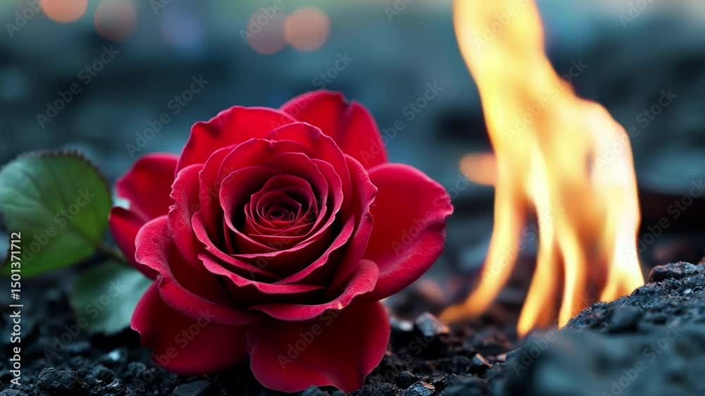 Resilient Red Rose Amidst Ashes and Flames A Symbol of Hope and Renewal ...