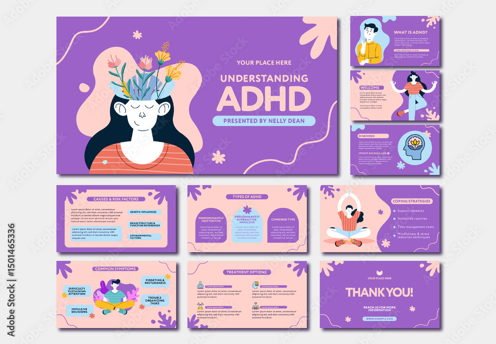 Pink And Purple ADHD Awareness Infographic Presentation Template Stock ...