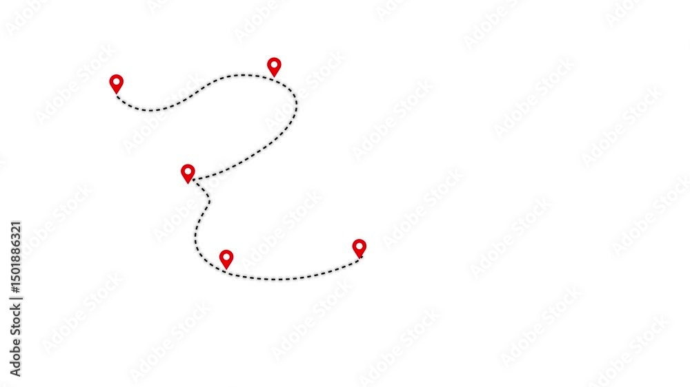Continuous one line drawing of path with map location pointers. looping ...