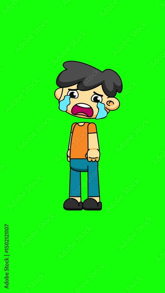 Crying Cartoon Boy. Emotional Character Loop in 4K. Greenscreen ...