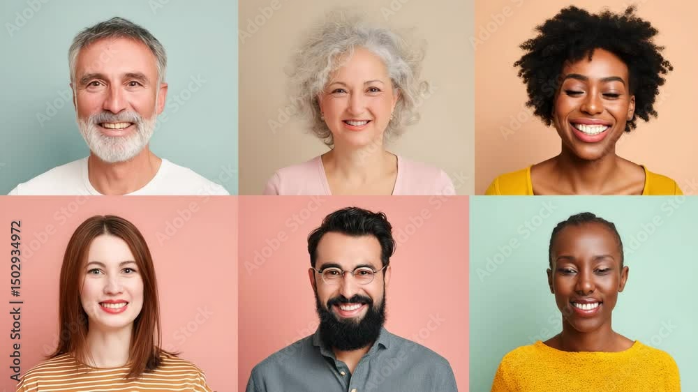 Collage of smiling happy people portraits diverse gender, different ...