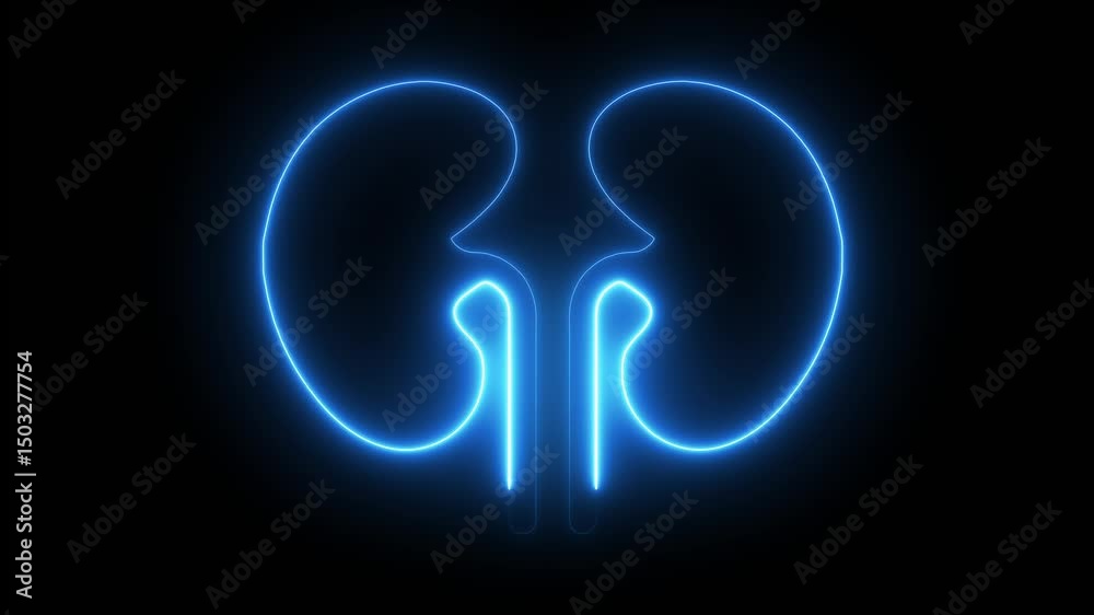 Kidney animation by Neon line on the transparent background. kidney ...