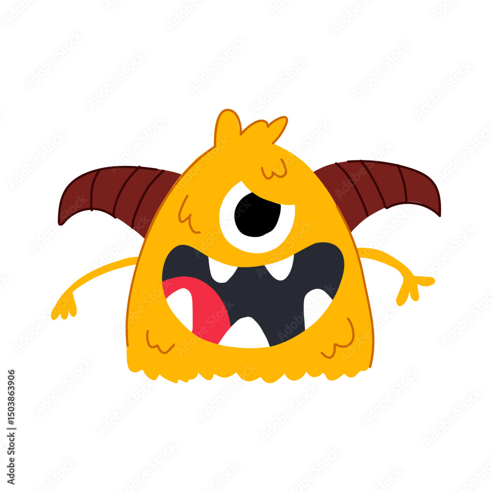 Poster beast monster with horns cartoon vector illustration – Wall Art ...