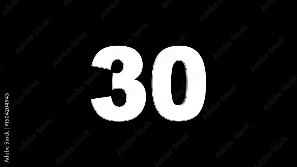 3d Shiny metallic countdown sequence with rotating numbers 30 ...