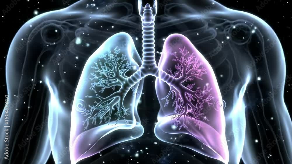Detailed 3D Animation of Human Respiratory System Highlighting Lungs ...