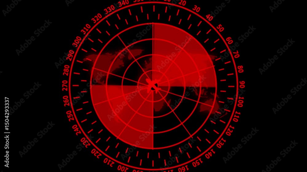 Radar screen animation on black background. Signal transmitted sonar ...