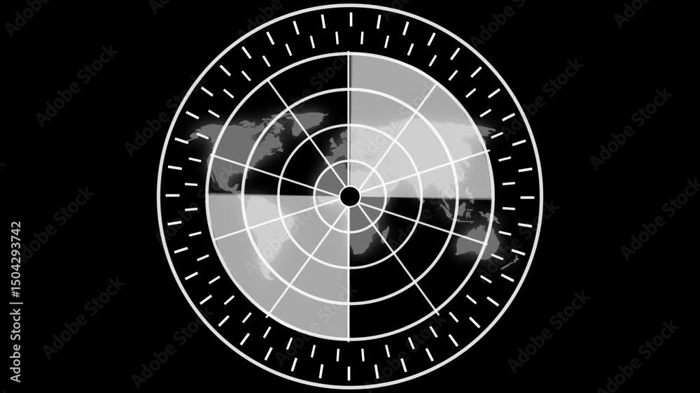 Radar screen animation on black background. Signal transmitted sonar ...
