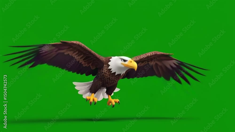 Animated Cartoon Bald Eagle Flying Cycle on Green Screen for Chroma Key ...