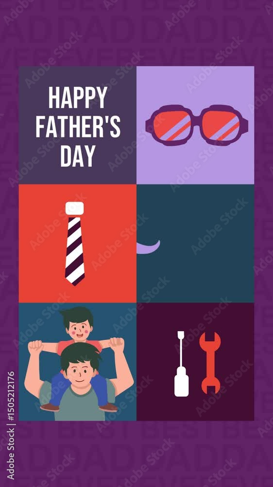 Vertical Father's Day animation video featuring colorful illustrated ...
