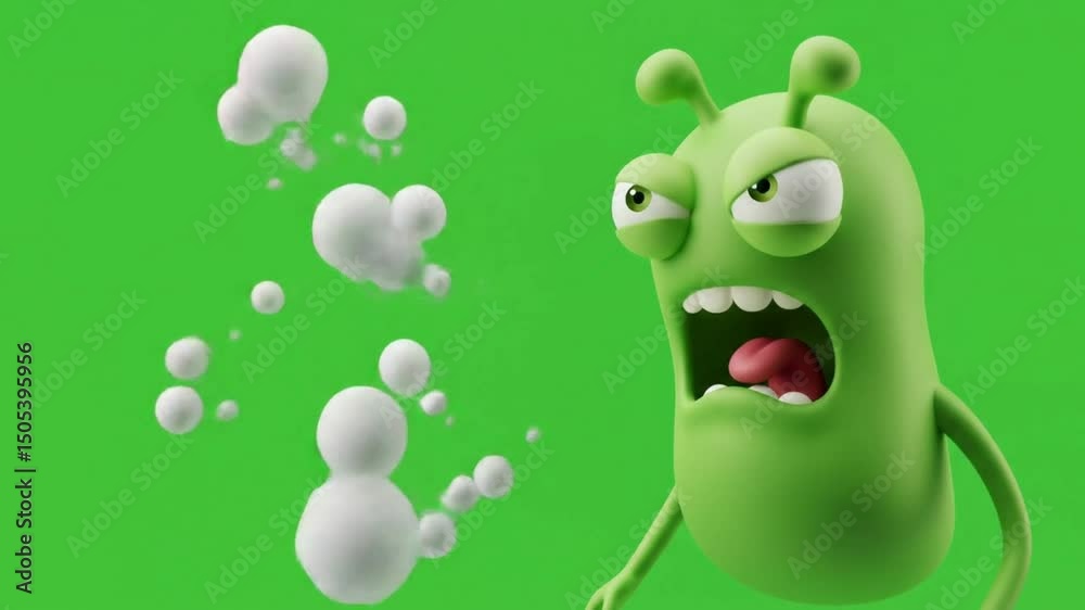 Angry Green Alien Cartoon Character Coughing and Spitting Bubbles Funny ...