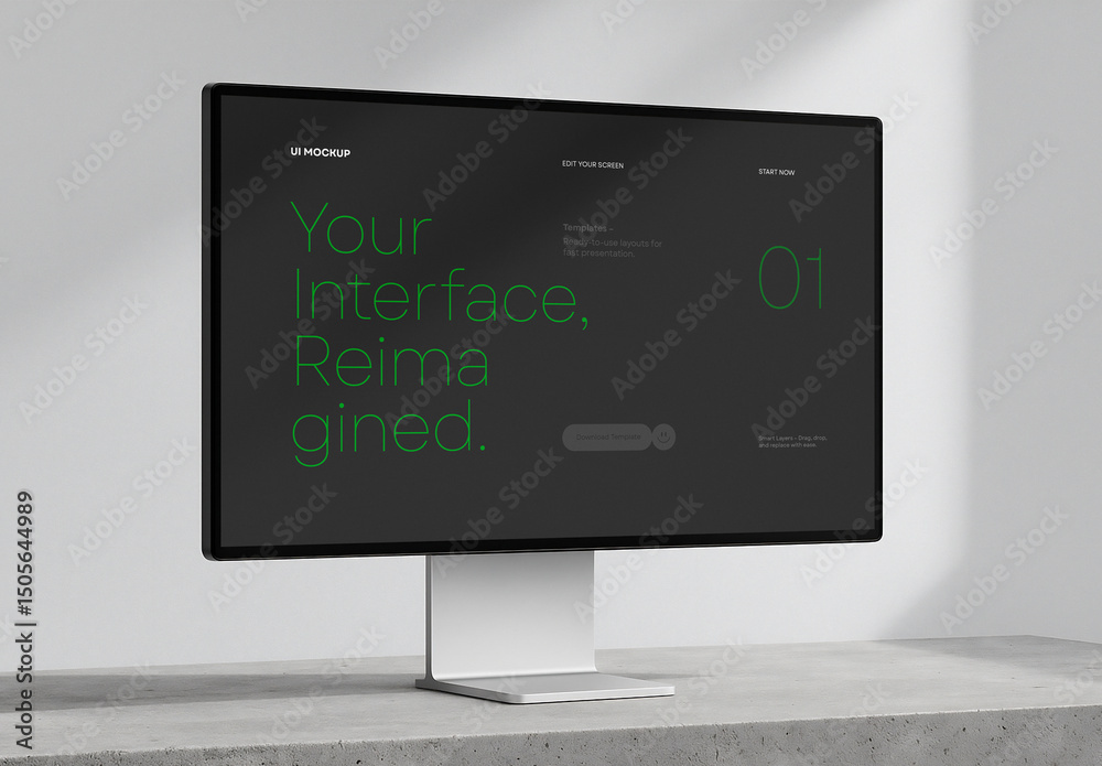 Dark Mode Monitor Mockup – PSD Template with UI Layout on Black Screen ...