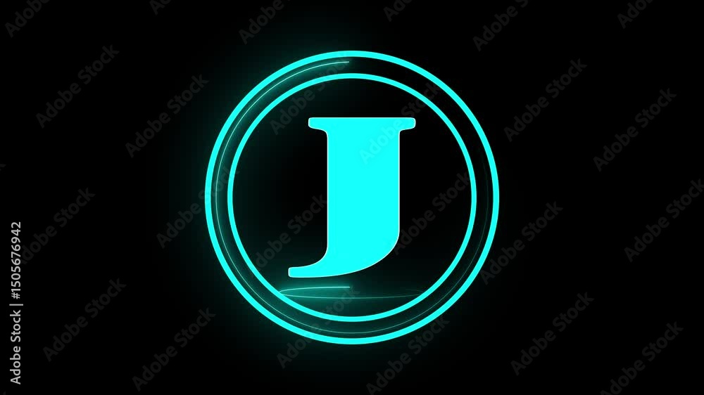 letter J .3D Rendering. Glow Alphabet Number in sphere .Animation Video ...