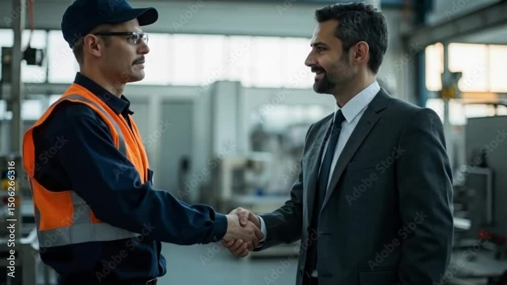 Professional Handshake in a Factory Setting Between Businessman and ...