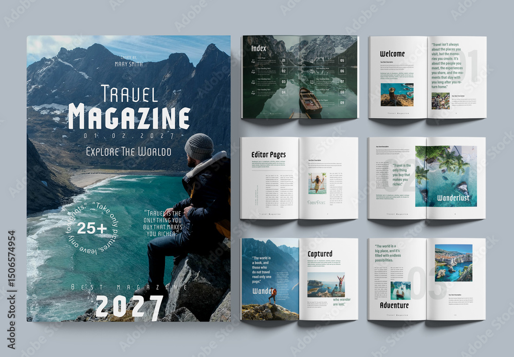 Elegant Travel Magazine Layout Stock Template | Adobe Stock
