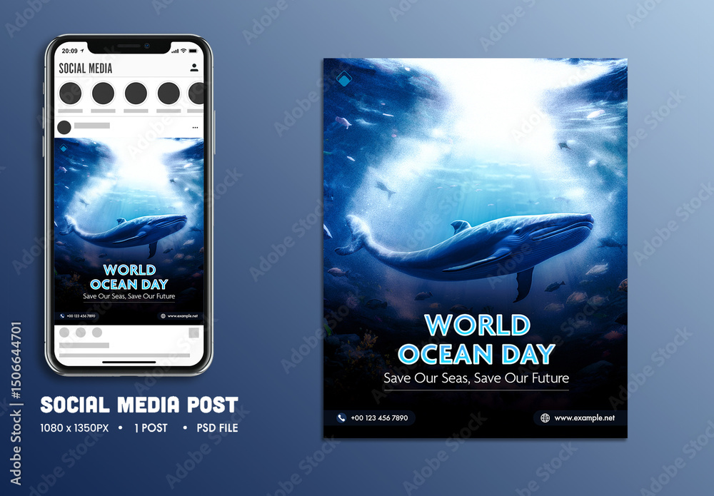 World Ocean Day Editable Social Media Post for Protecting Oceans and ...
