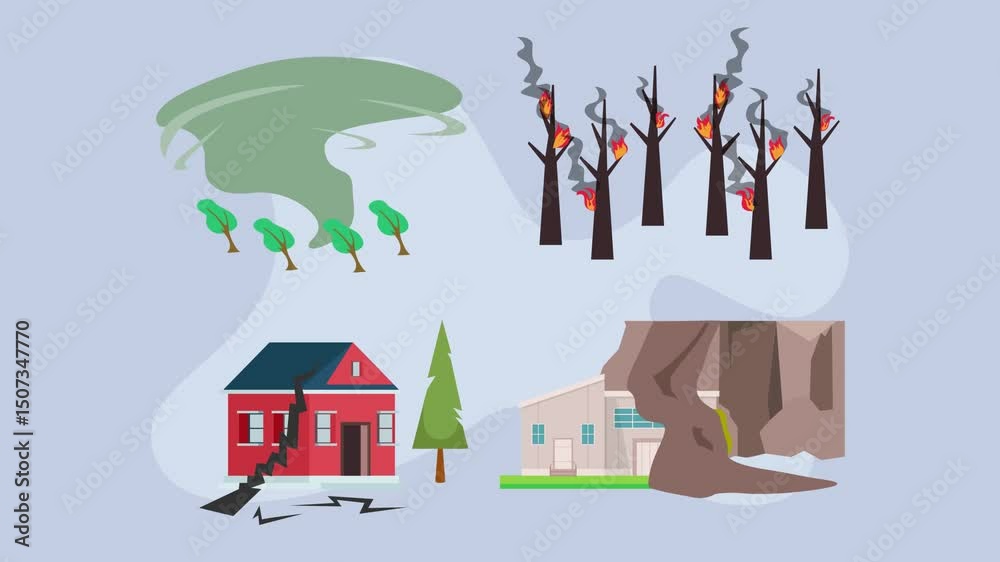 Natural Disasters Illustration - Tornado, Wildfire, Earthquake, and ...