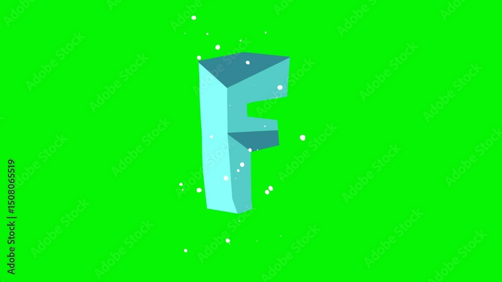 Letter F made of ice animation with green screen, alphabet in the form ...