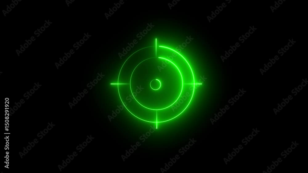 Neon aim cross, target search and aiming animation. Glowing neon target ...