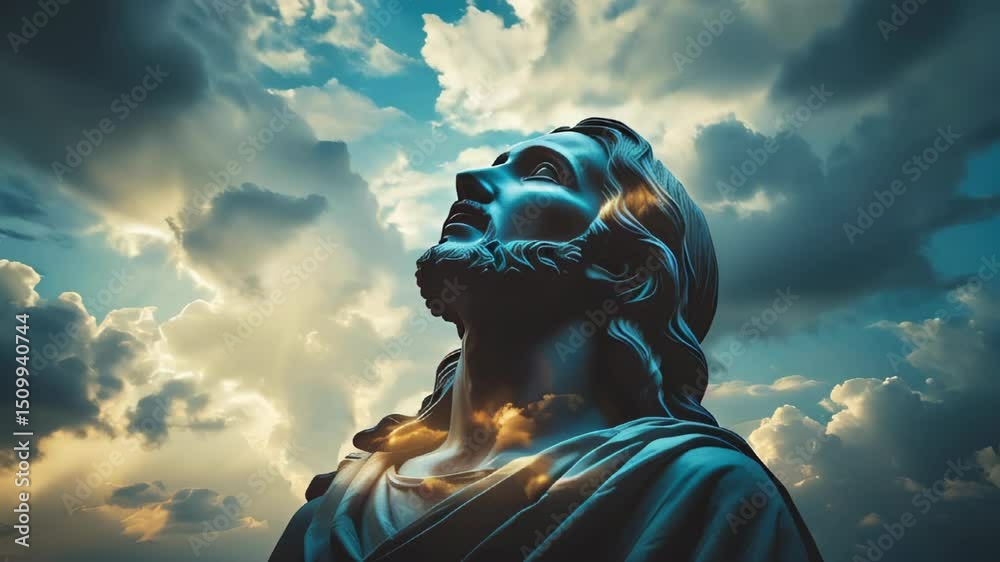 video of A majestic statue of Jesus stands tall against the open sky ...