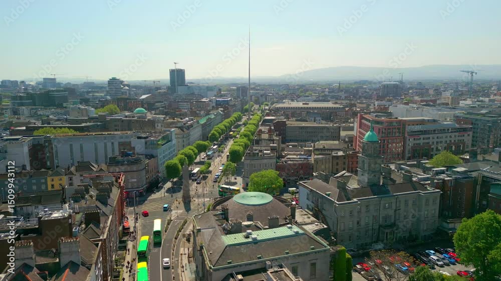 Ultra-wide aerial video of The Spire and O'Connell Street in Dublin ...