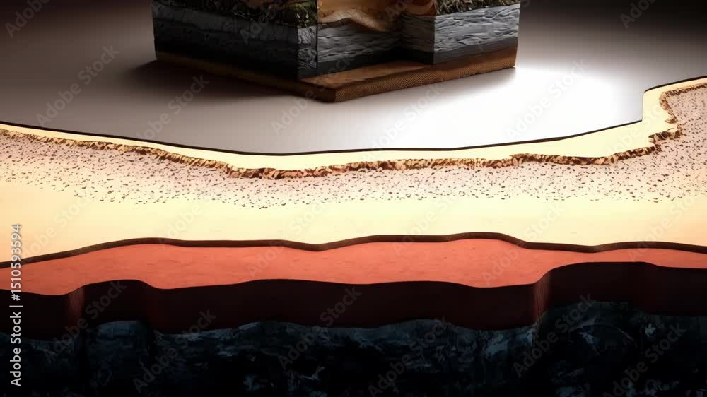Detailed illustration showing the layered structure of soil, rocks, and ...