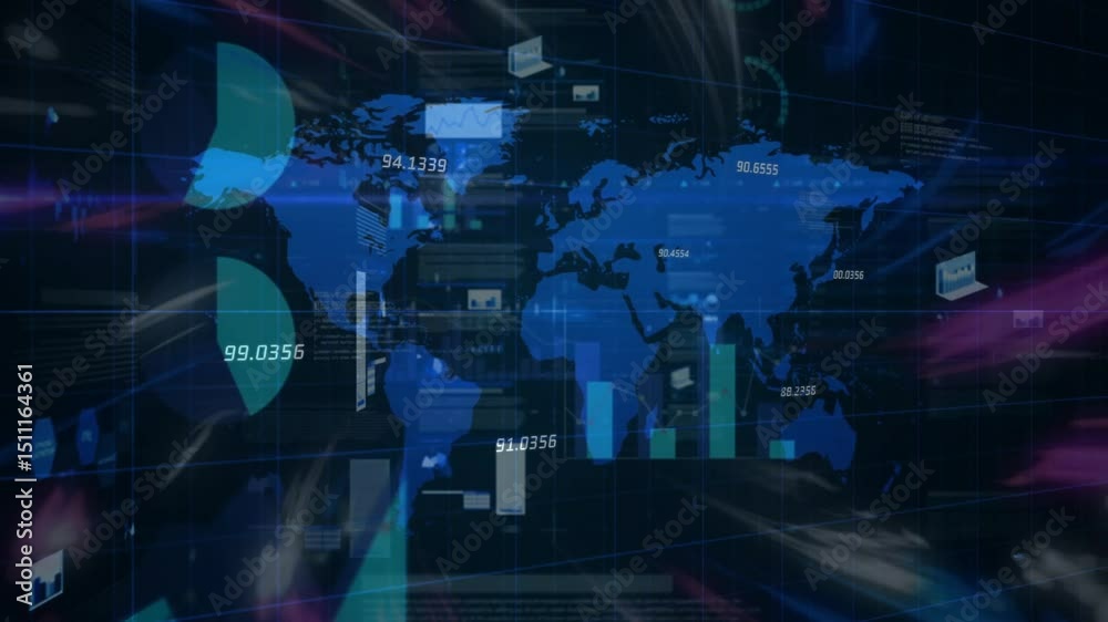 Map fading triggers pie stacking, line graph rising and bar charts ...