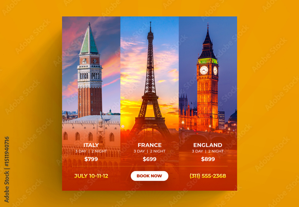 Travel Destination Social Media Post Layout Stock Template | Adobe Stock