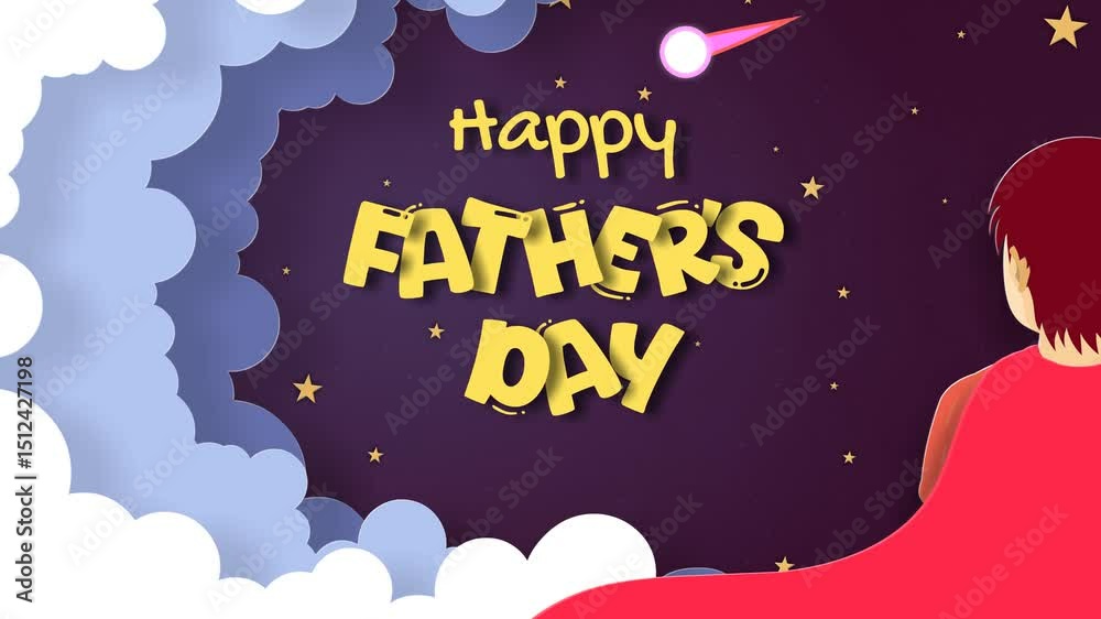 Animated 4K Father's Day greeting featuring a superhero dad figure in a ...