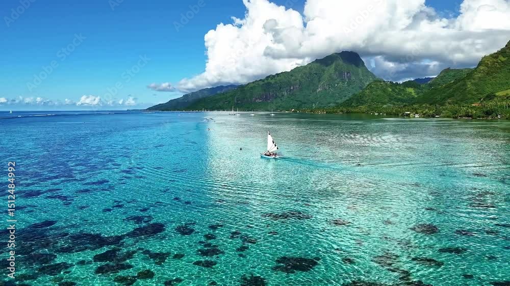 Drone Tahiti. Aerial Moorea island, French Polynesia. Crystal clear ...
