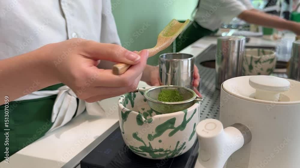 real bright green matcha latte making process from start to finish step ...