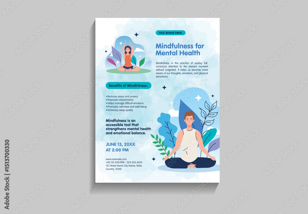 Blue And Green Mindfulness Mental Health Wellness Poster Template Stock ...
