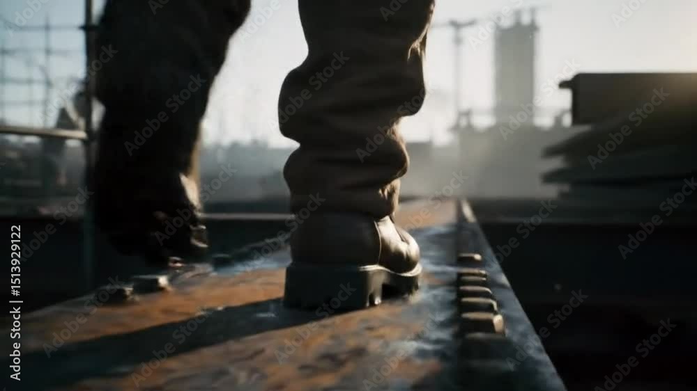 Cinematic Close-Up Animation of Construction Worker Boots Walking on ...