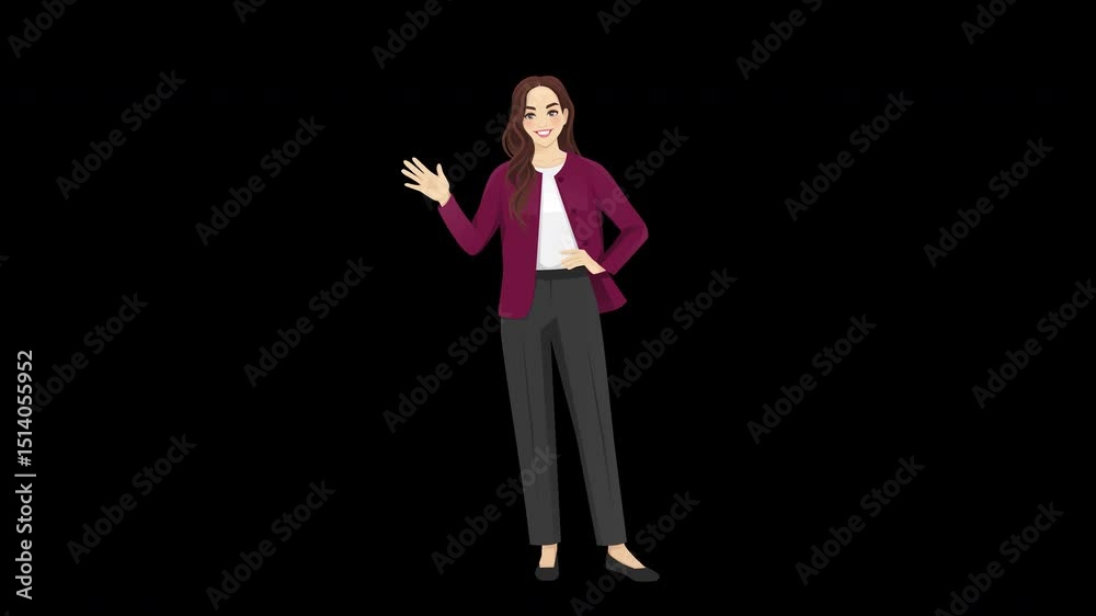 Animated cartoon business woman waving hello. 2D character seamless ...