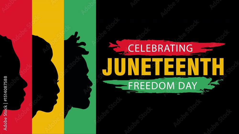 Celebrating Juneteenth Freedom Day animation with silhouette of African ...