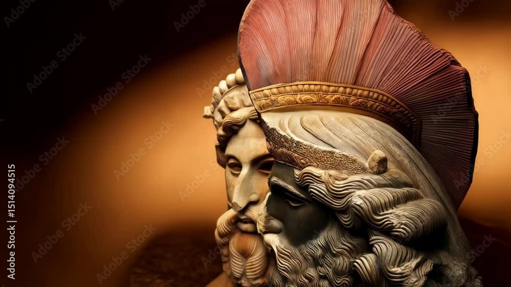 Sculptures of Greek or Roman emperors with detailed carvings and ...