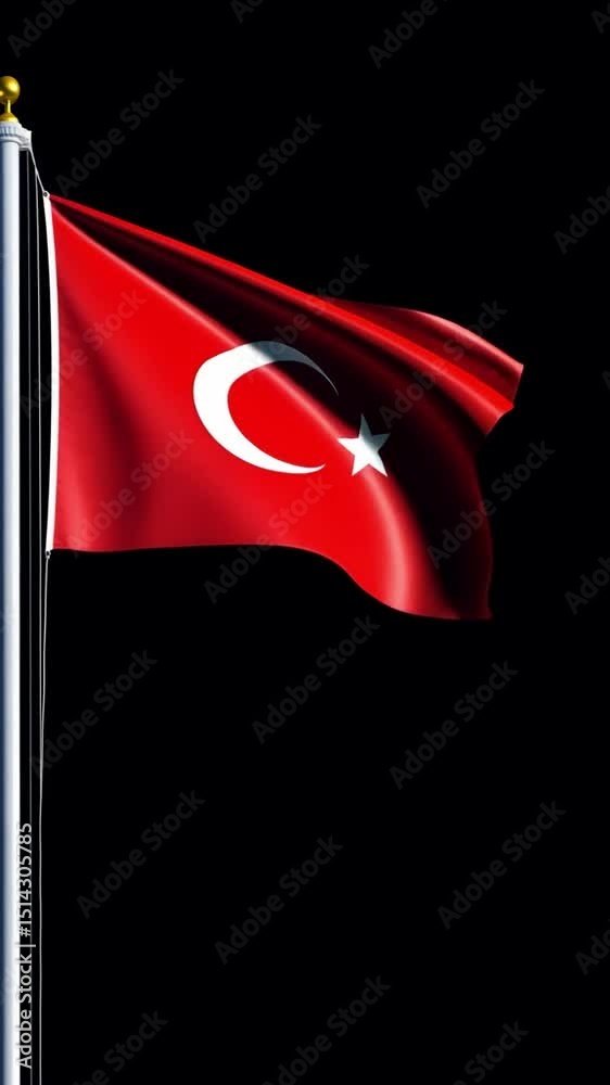 Turkish flag waving proudly against a dark backdrop in a stunning ...
