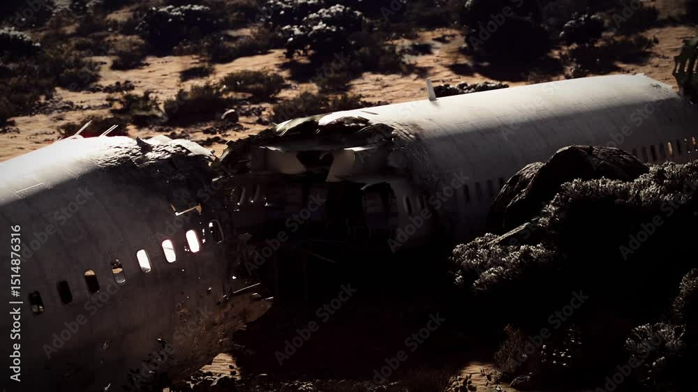 A severely damaged plane lies in a remote area, surrounded by thick ...