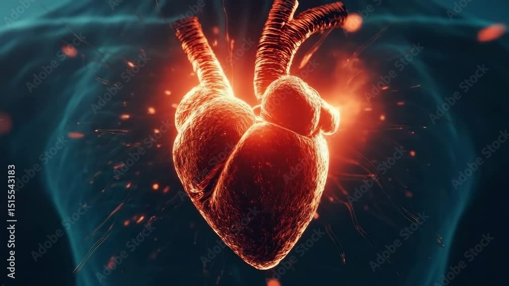 Human heart anatomy glowing medical organ cardiovascular health biology ...