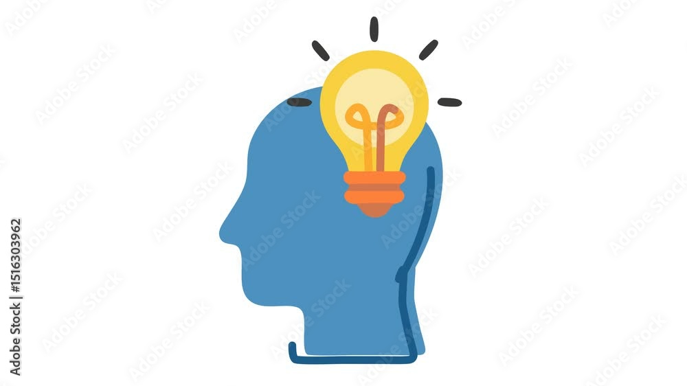 Creative idea concept in cartoon animation. Original thinking symbol ...