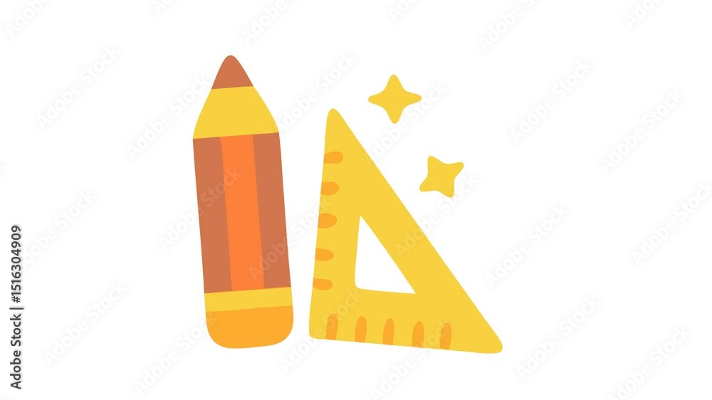 Pencil and ruler in cartoon animation. Innovative design symbol ...