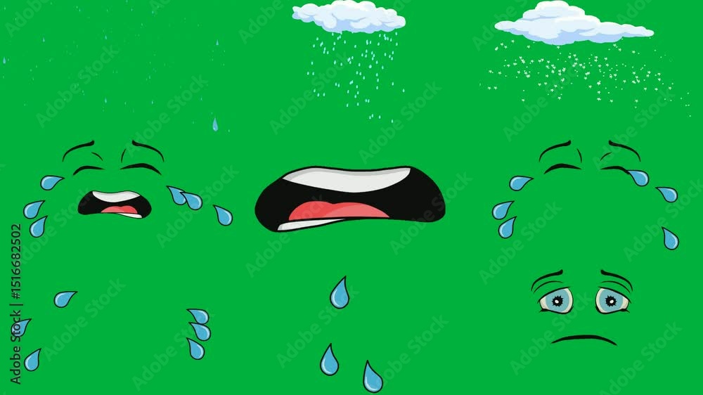 Rain falling green screen cloud background stars sky black outline it ...