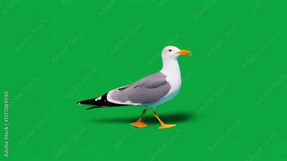 3d Seagull walking loop animation walk cycle Side Green Screen, 4k ...