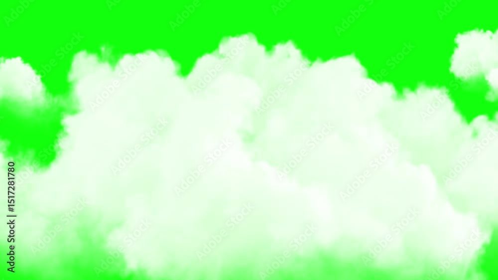 Clouds animation moving on green screen, A 4K footage of white fluffy ...