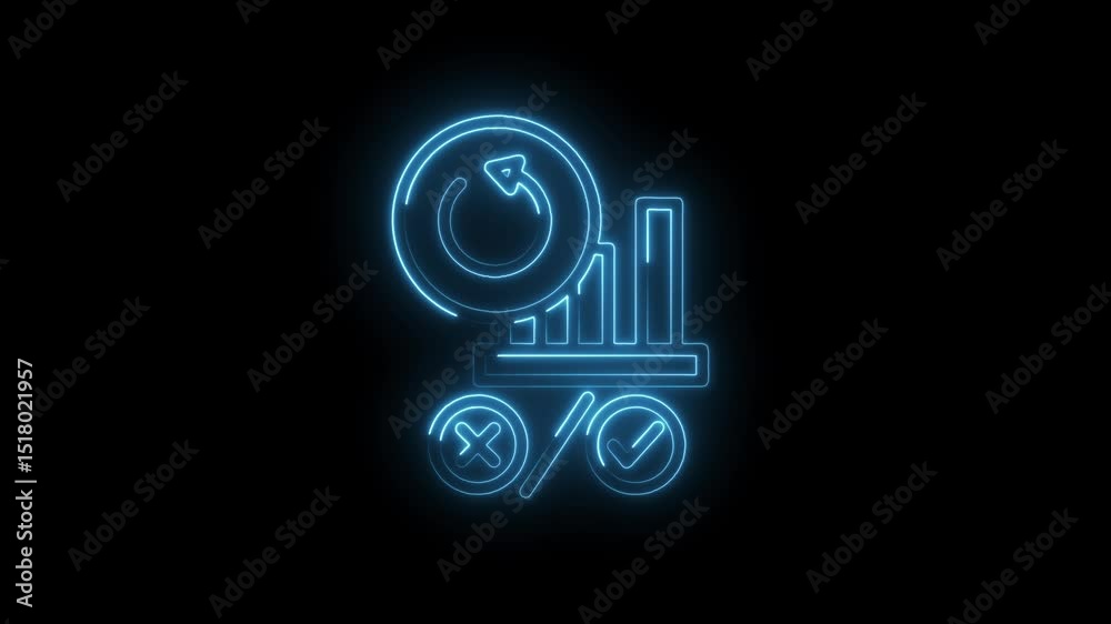 Business performance analysis neon animation with progress graph,check ...