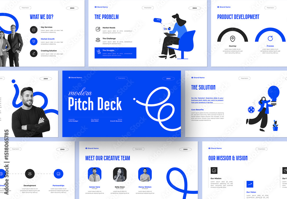 Modern and Clean Corporate Pitch Deck Presentation Template with Blue ...
