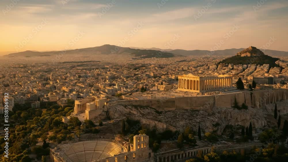 Acropolis of Athens Aerial View, Explore the Parthenon and Odeon of Herodes Atticus During ...
