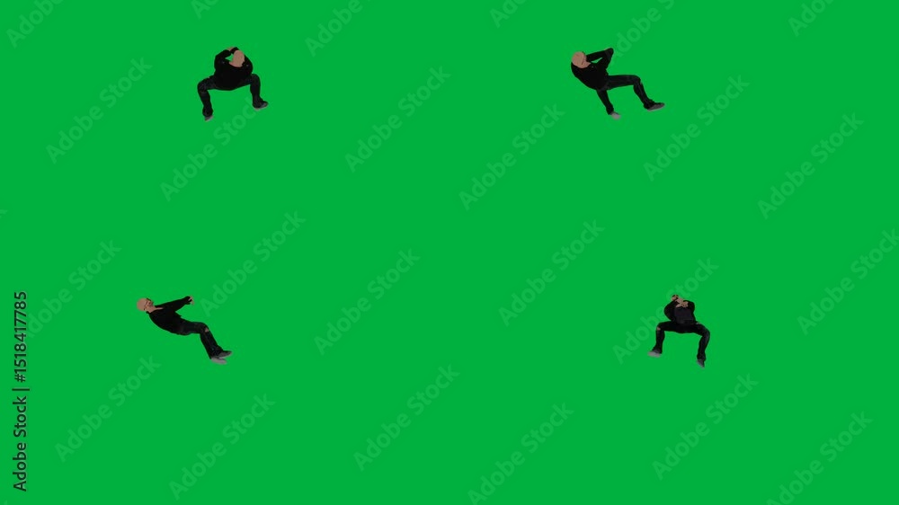 man suit running green screen group people flying the air flock birds ...